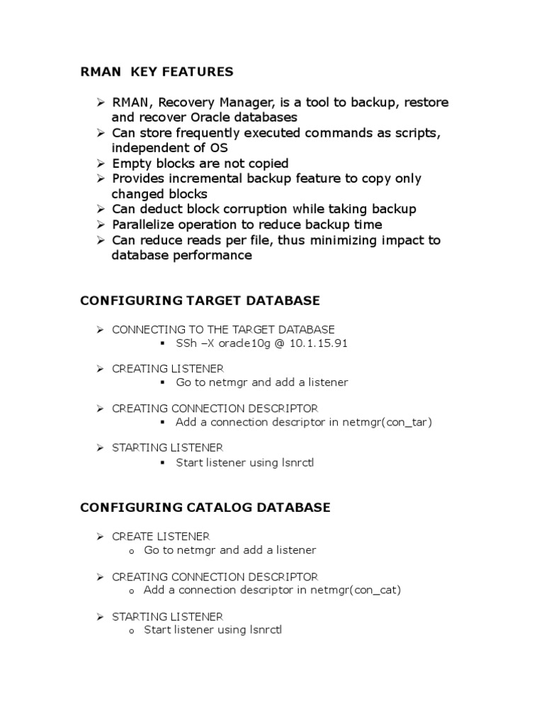 Rman Document | PDF | Backup | Databases