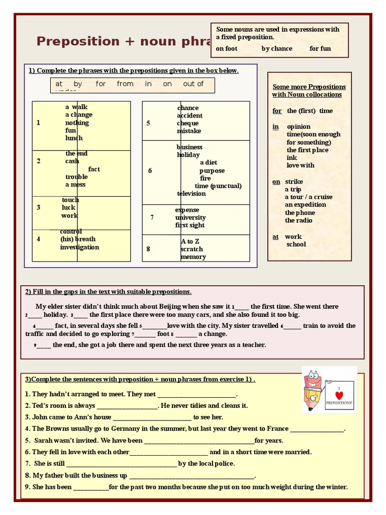 Preposition + Noun Phrase Exercises | PDF | Preposition And ...