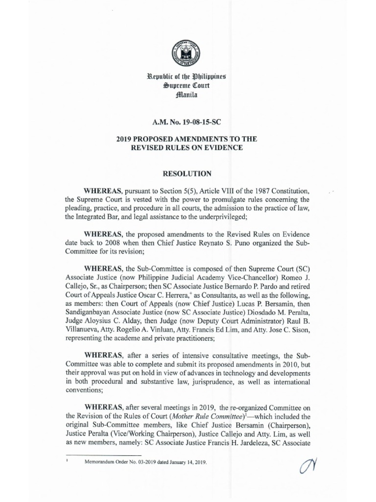 2019 Amended Rules On Evidence | PDF