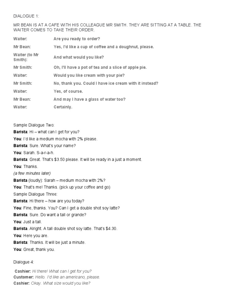 Cafe Dialogue | PDF | Coffeehouse | Food And Drink