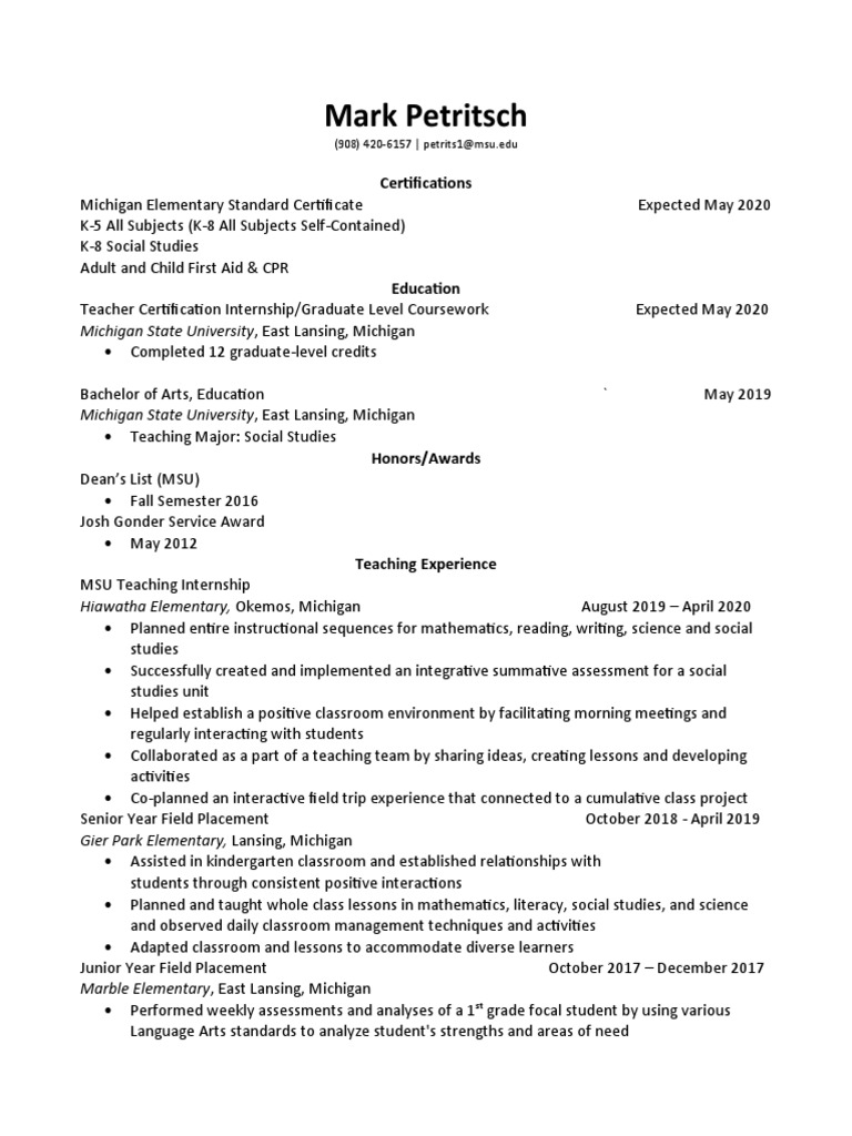 Mark Petritsch - Resume - Newest | PDF | Michigan State University ...