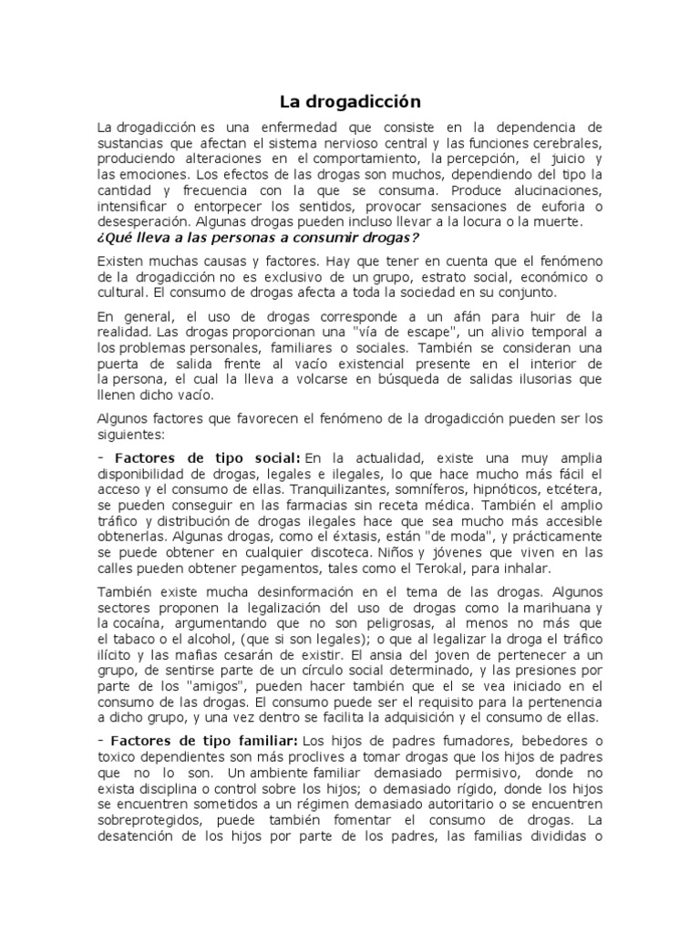 La Drogadicción | PDF | La dependencia de sustancias | Drogas