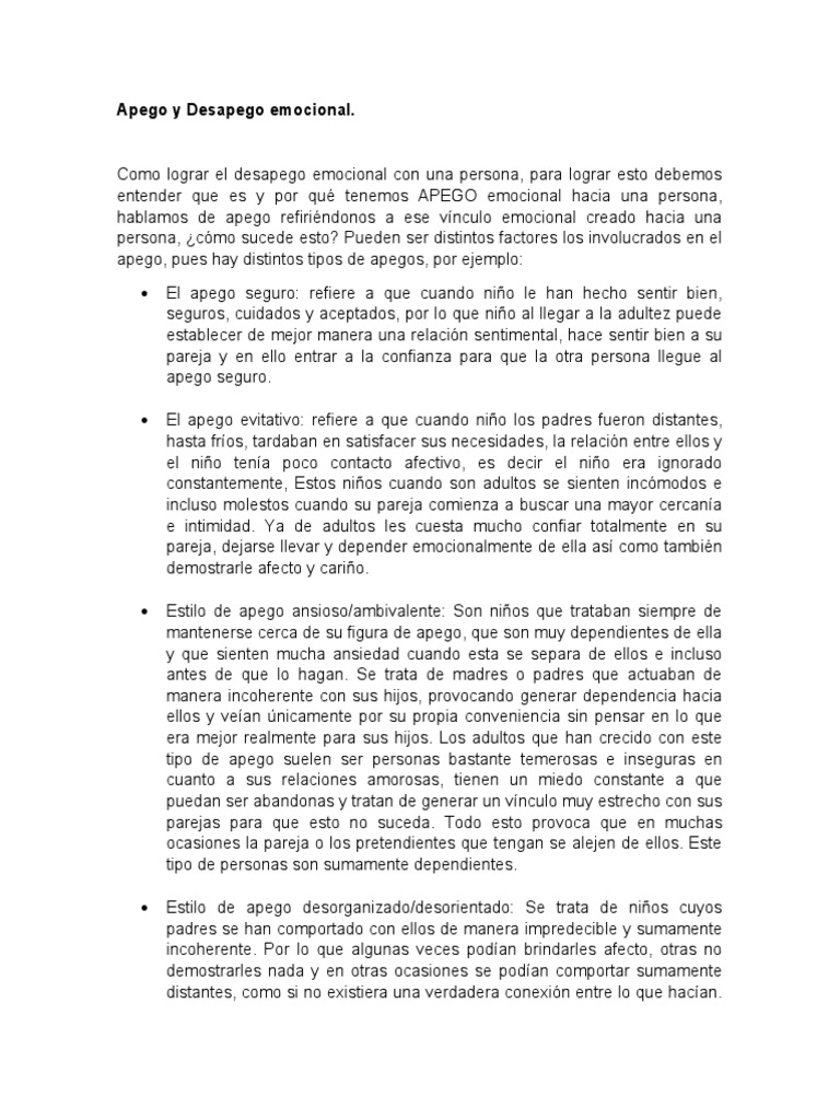 Desapego Emocional | PDF | Teoría de apego | Adultos
