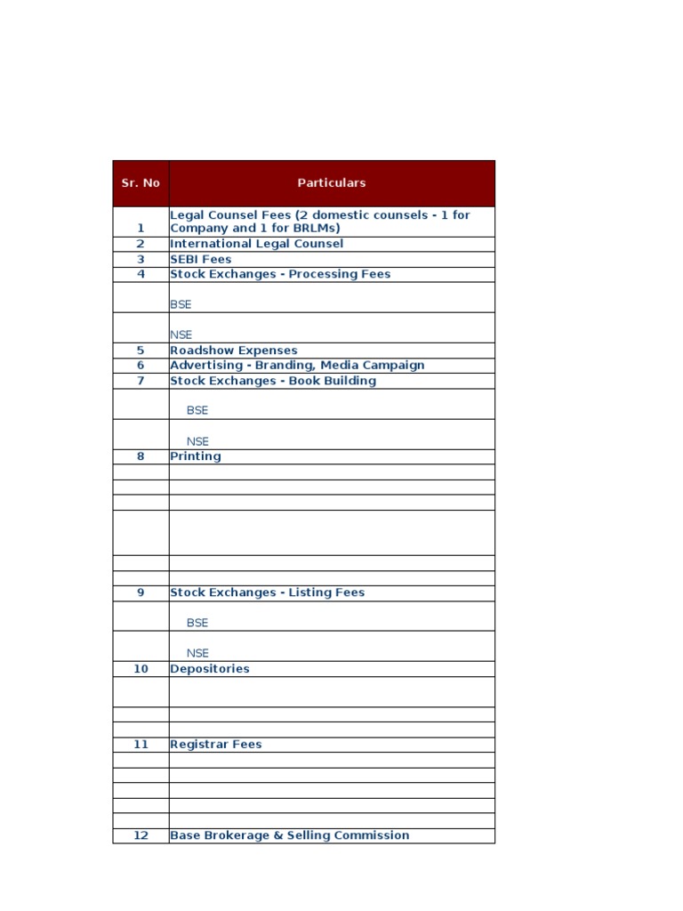 IPO Cost Sheet - Format - Reg S | PDF | Initial Public Offering | Investing