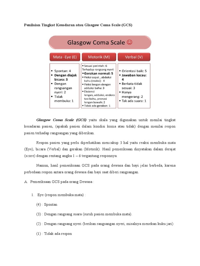 Penilaian Tingkat Kesadaran Atau Glasgow Coma Scale | PDF