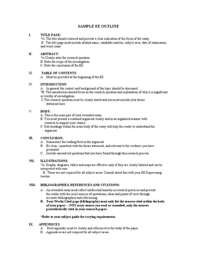 Sample EE OUTLINE | PDF | Essays | Thesis