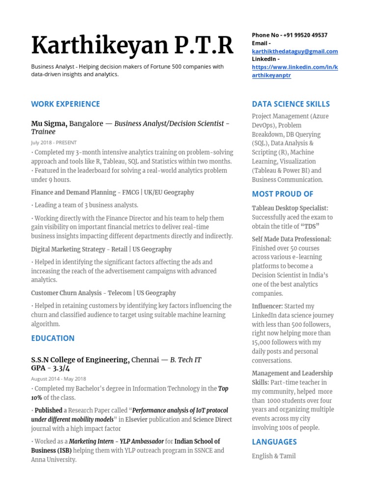 Resume - Karthikeyan P.T.R PDF | PDF | Data Science | Analytics