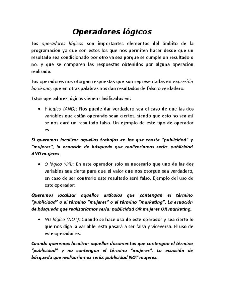 Operadores Lógicos | PDF | Áreas de informática | Lógica