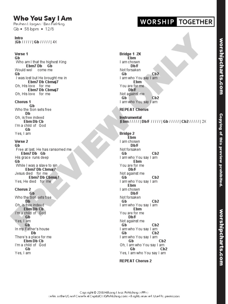 Who You Say I Am Chord Chart Preview | PDF | Song Forms | Musical ...