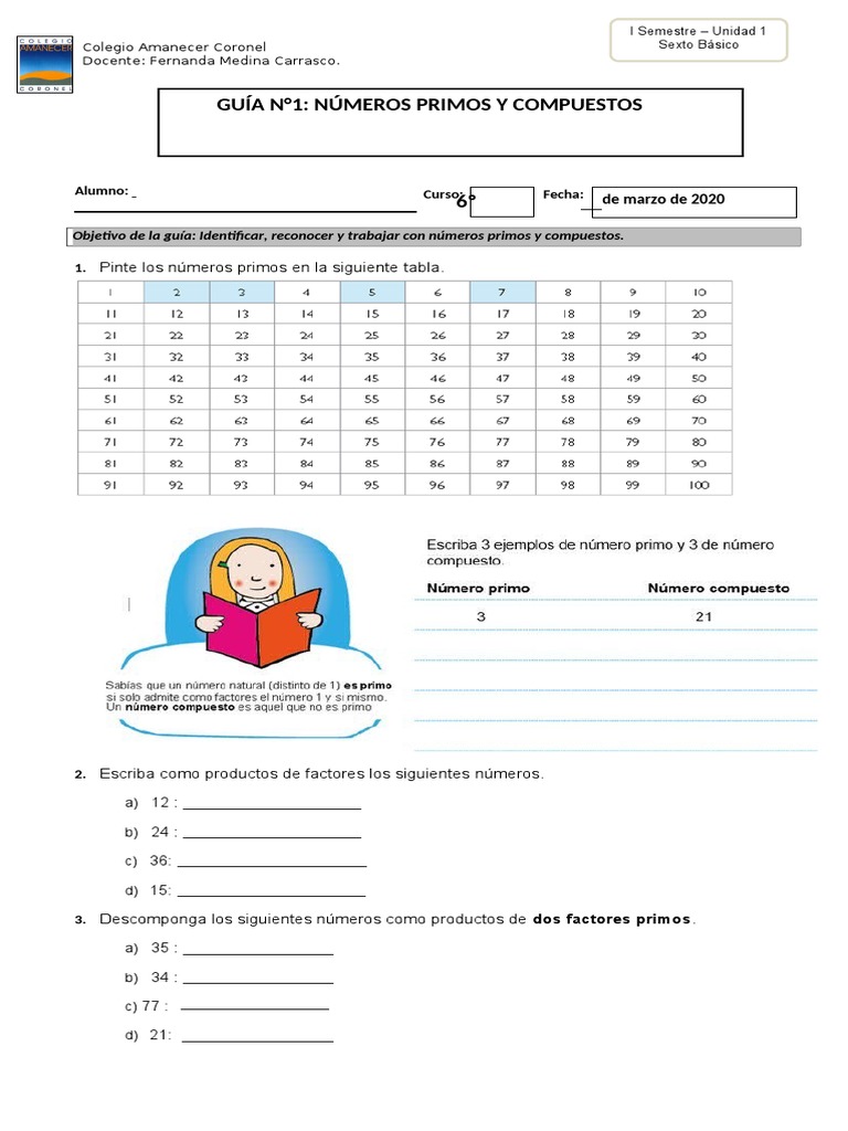 Guía Nº1 Números Primos y Compuestos | PDF