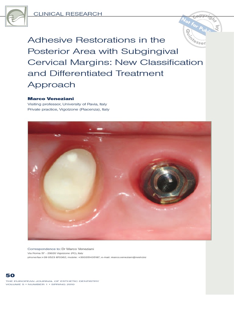 Adhesive Restorations in The Posterior Area With Subgingival Cervical ...
