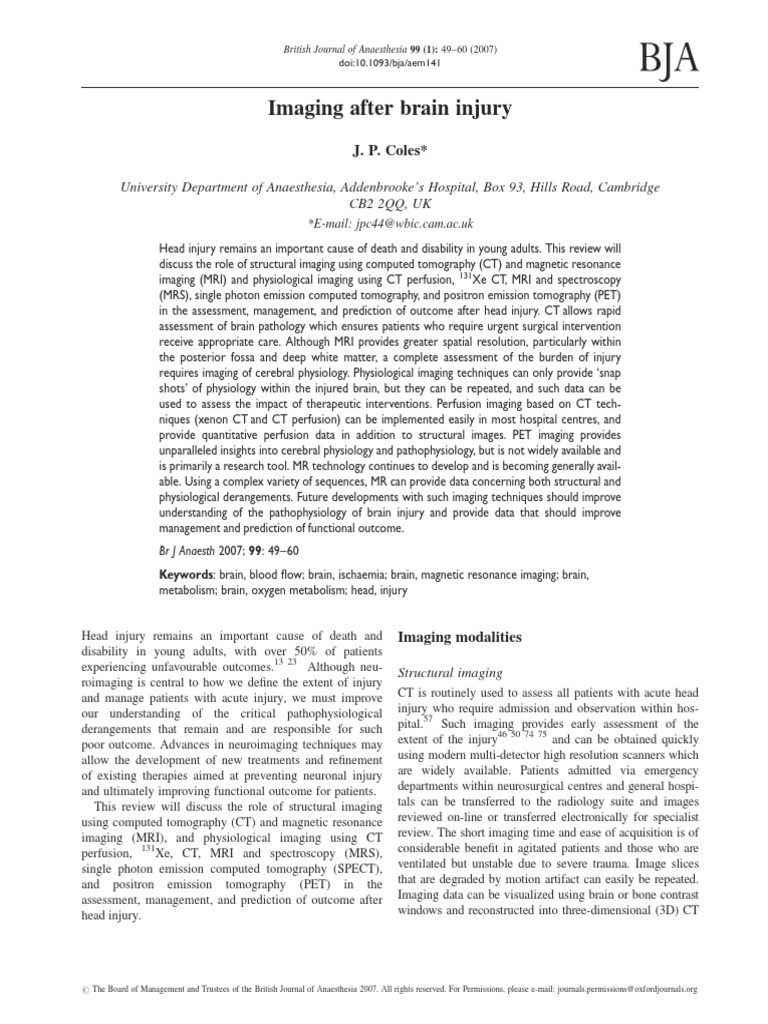 Coles TBI | PDF | Medical Imaging | Traumatic Brain Injury