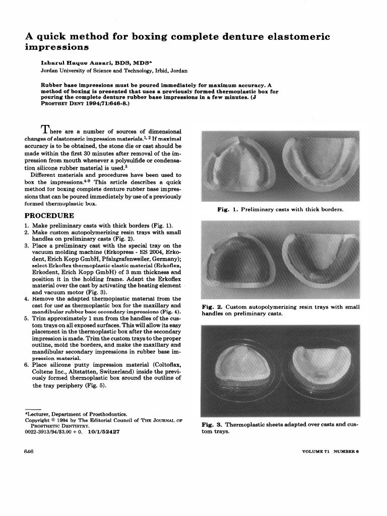 A Quick Method For Boxing Complete Elastomeric Denture Impressions ...