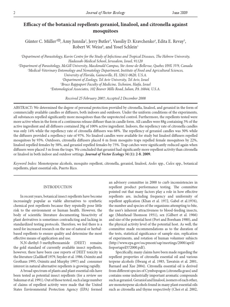 An Evaluation of the Efficacy of Geraniol, Linalool, and Citronella as Botanical Mosquito ...