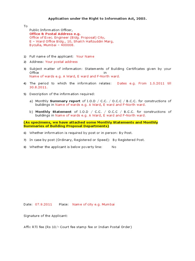RTI Application for Building Information | PDF | Law