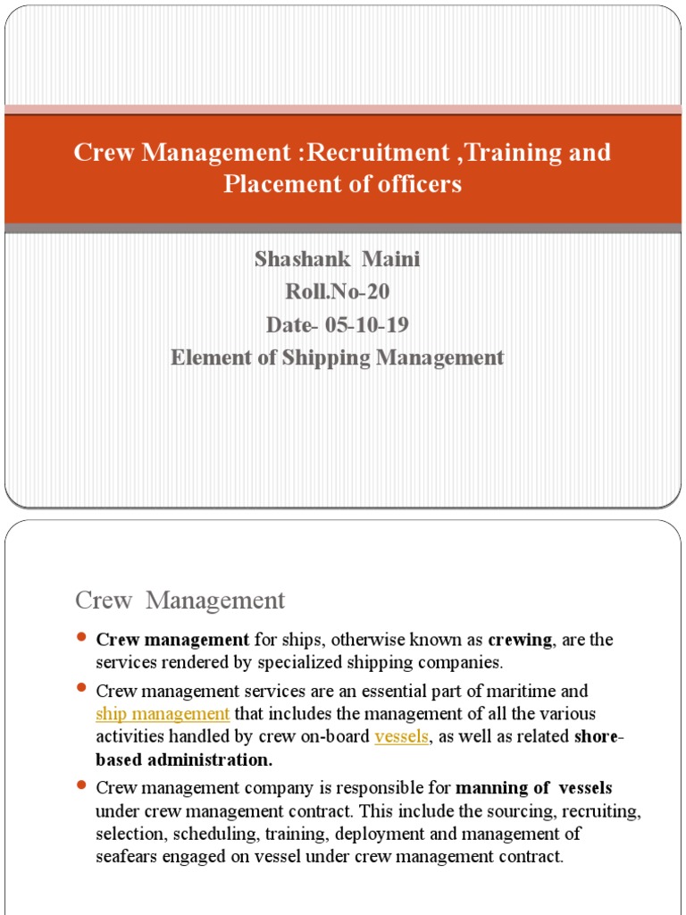 Crew Mangement PPT (ESM) | PDF | Sea Captain | Shipping
