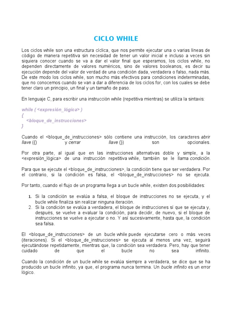 Ciclo While, Do While, For | PDF | Flujo de control | Ingeniería de software