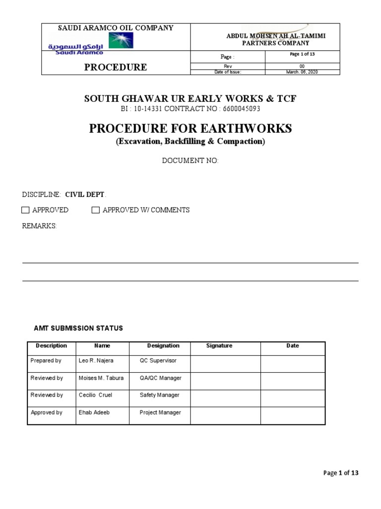 Procedure - Earthworks | PDF | Safety | Water