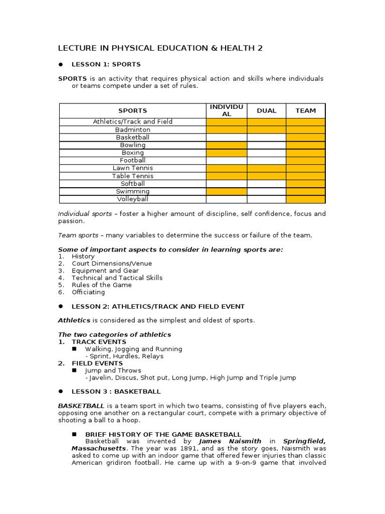PE & Sports Education Guide | PDF | Track And Field | Basketball Positions