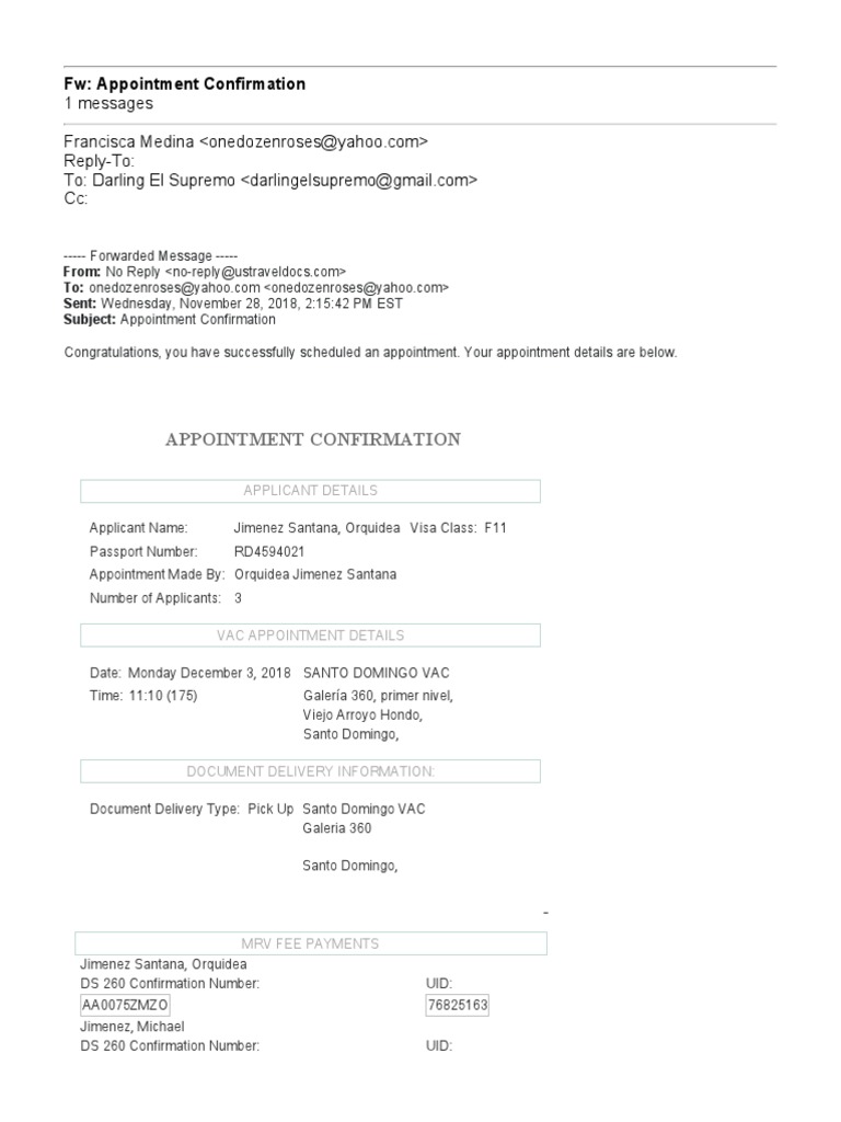 FW: Appointment Confirmation PDF | PDF | Travel Visa | Passport