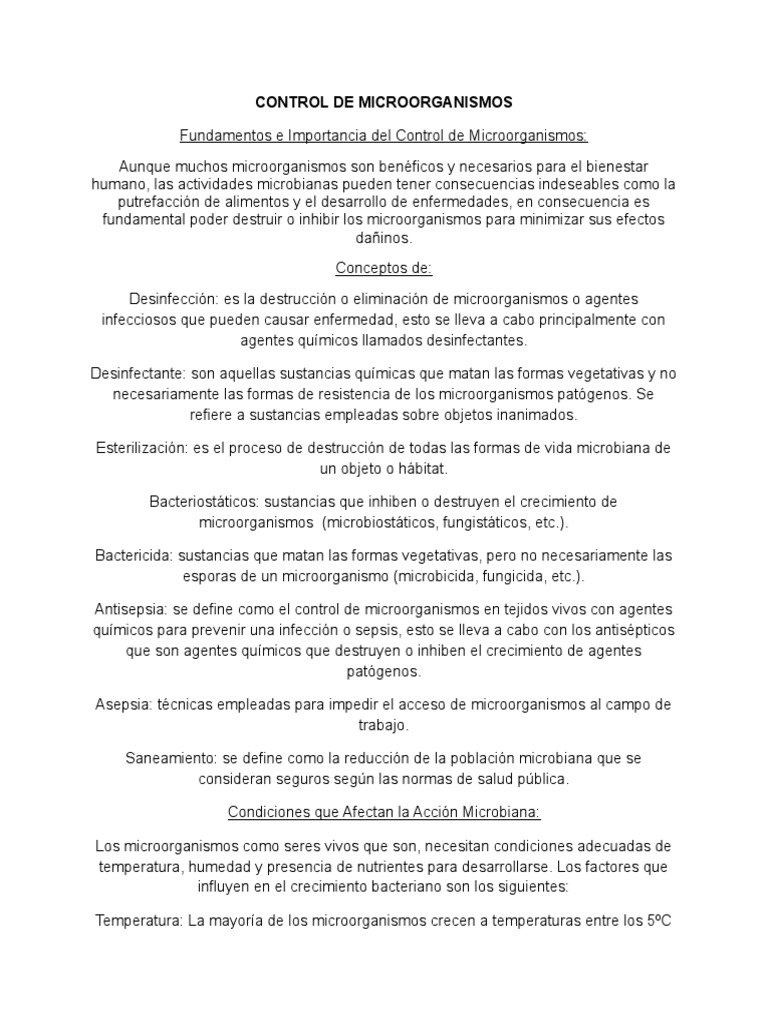 Control de Microorganismos | PDF | Microorganismo | Salud pública