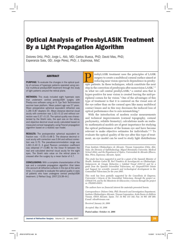 Optical Analysis of PresbyLASIK Treatment | PDF | Visual Acuity | Eye