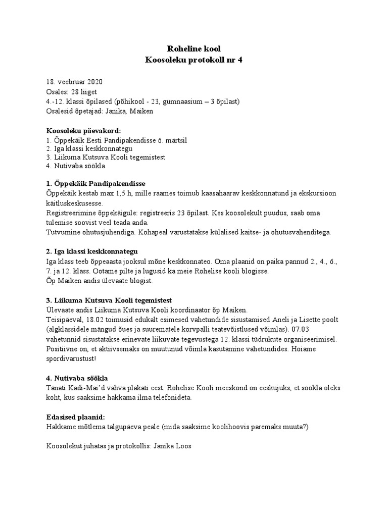 Koosoleku Protokoll NR 4 Veebr 2019 | PDF