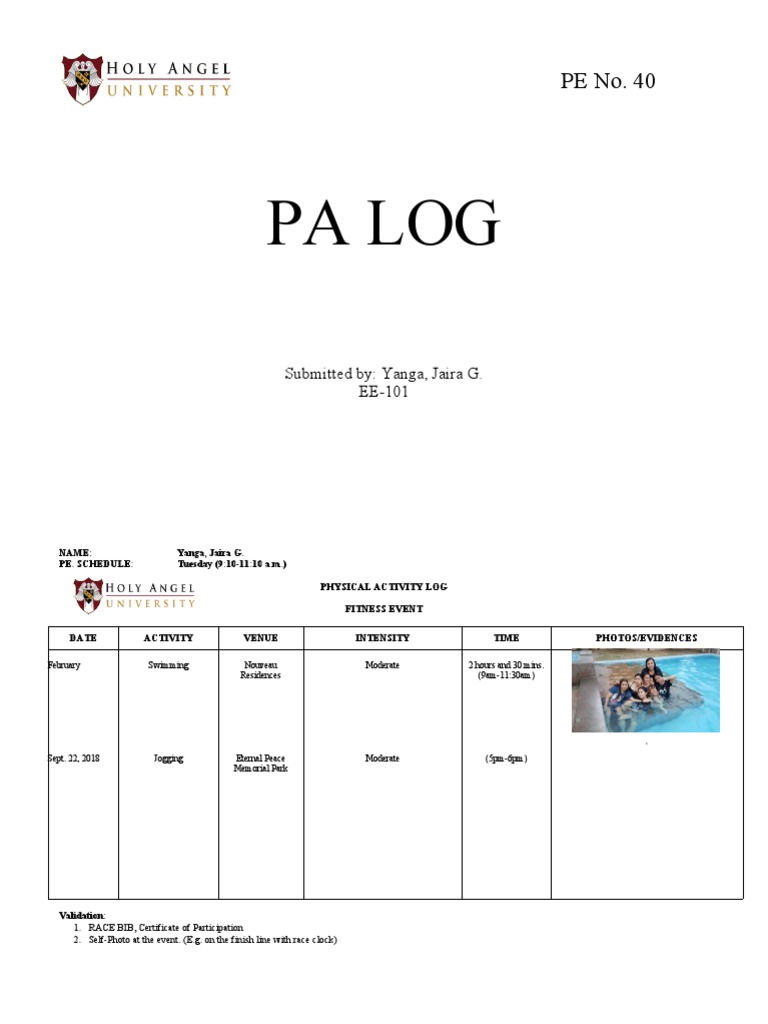 Pa Log | PDF | Physical Fitness | Determinants Of Health