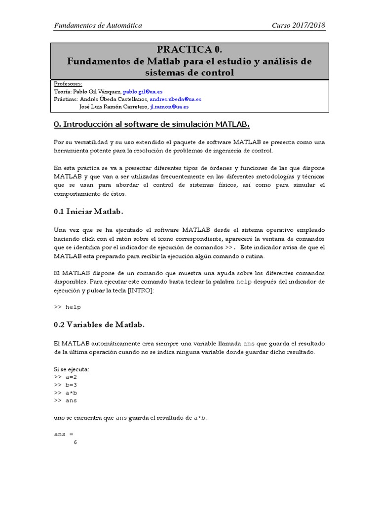 Guia Control Matlab PDF | PDF | Matriz (Matemáticas) | Ecuaciones