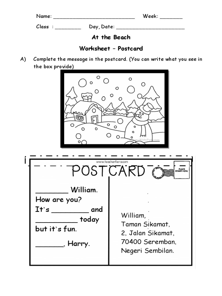 Write A Postcard - Worksheet | PDF