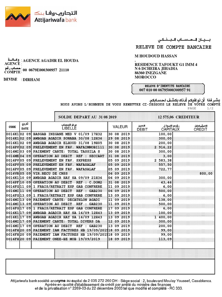 Relevés Compte PDF | PDF