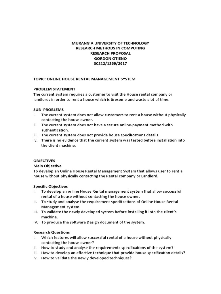 Online House Rental Management System Research Proposal | PDF | Survey ...