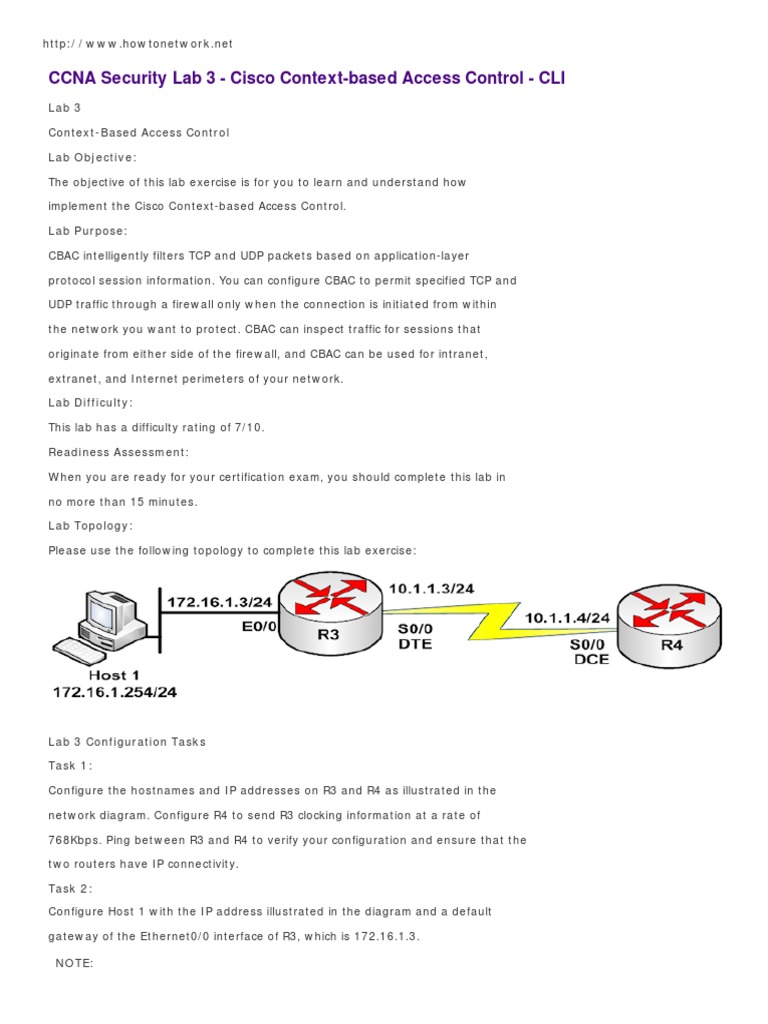CCNA Security Lab 3 - Cisco Context-Based Access Control - CLI | PDF ...