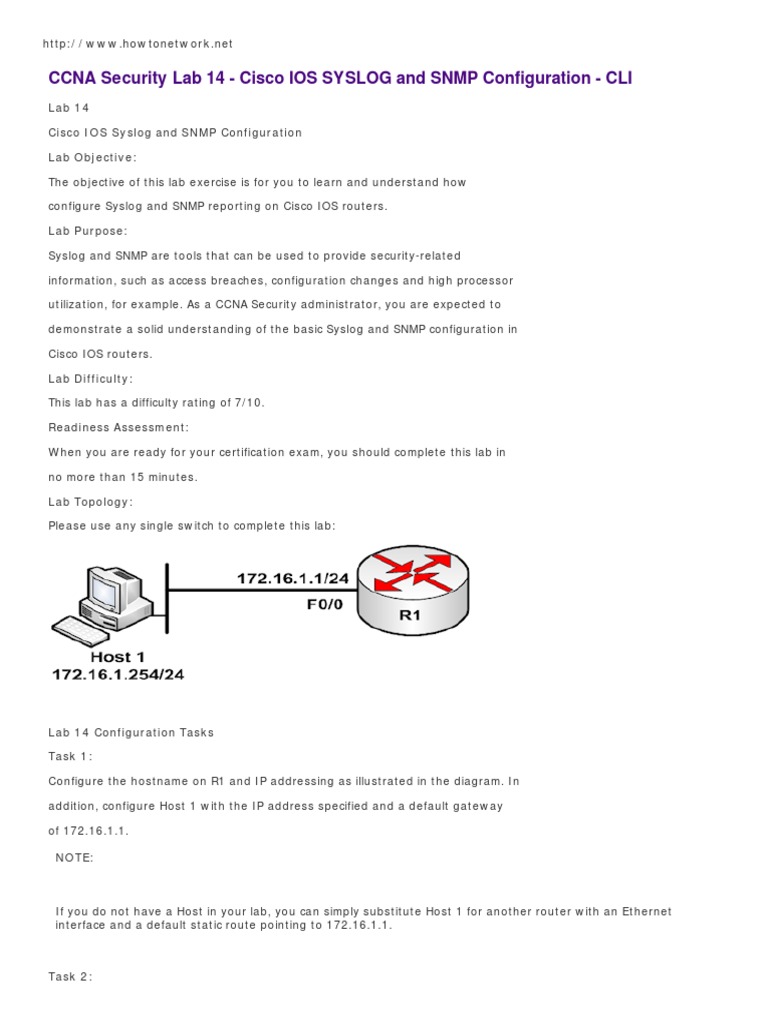 CCNA Security Lab 14 - Cisco IOS SYSLOG and SNMP Configuration - CLI | PDF | Cisco ...