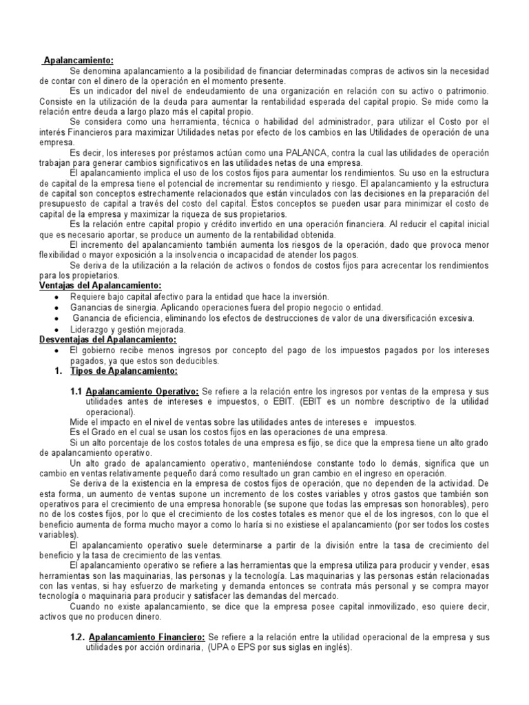 Unidad Vi Apalancamiento y Estructura de Capital | PDF | Apalancamiento (Finanzas ...