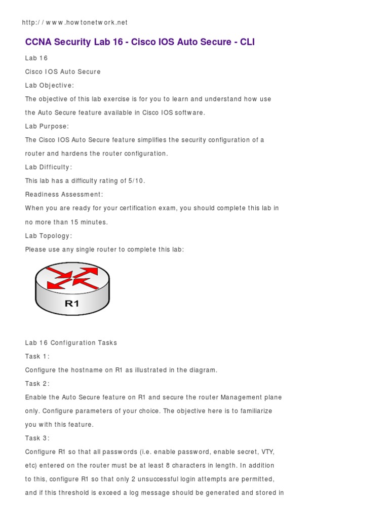 CCNA Security Lab 16 - Cisco IOS Auto Secure - CLI | PDF | Cisco ...