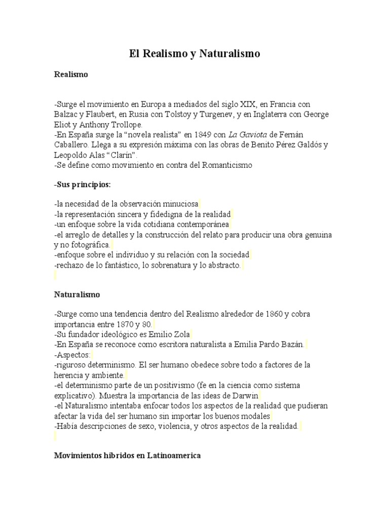 El Realismo y Naturalismo | PDF | Realismo literario