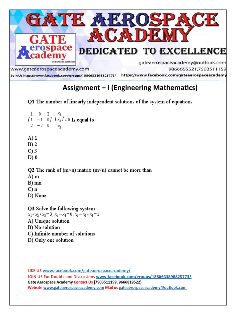 Engineering Mathematics Assignment 1 | PDF | System Of Linear Equations ...