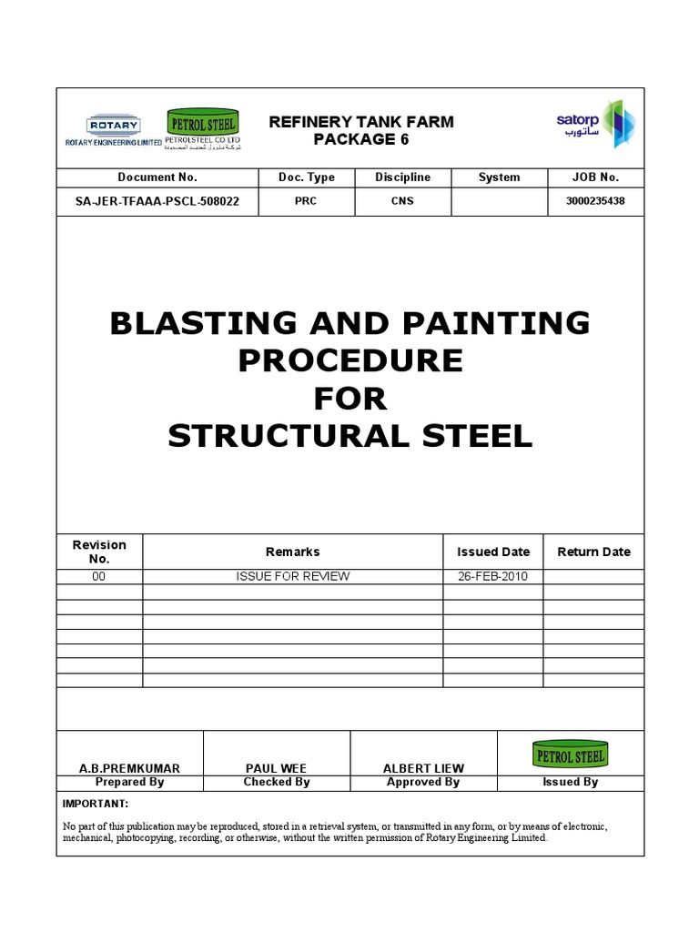 Blasting Painting Procedure For Structural Steel Rev 00 | PDF ...