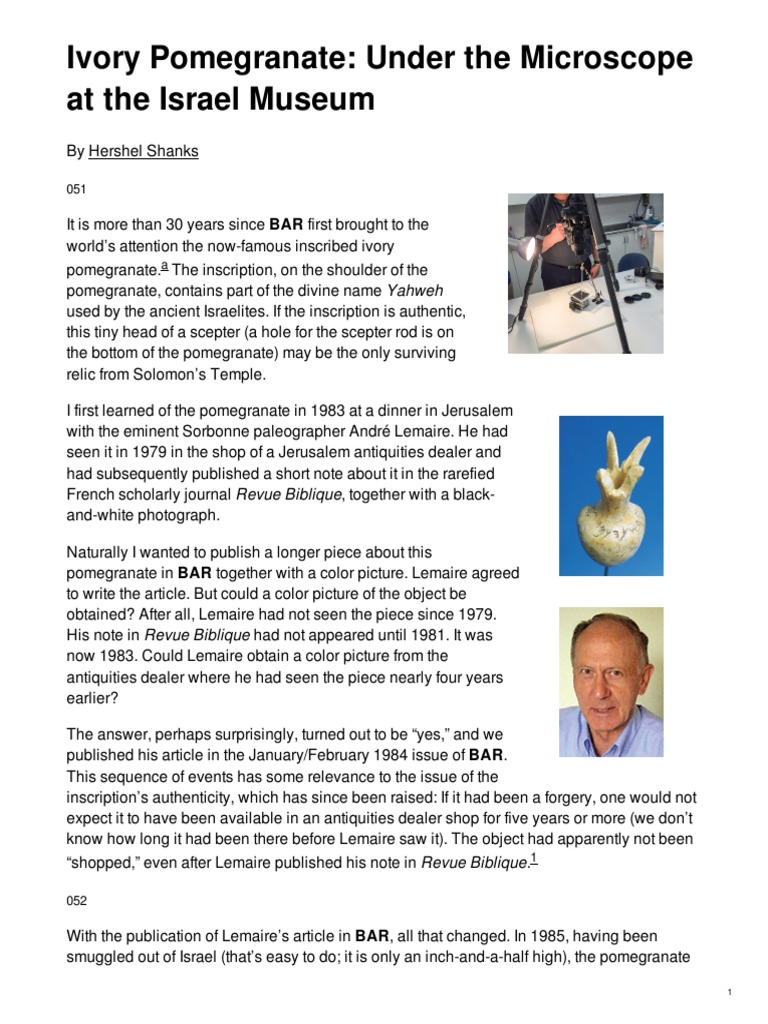 The Bas Library - Ivory Pomegranate Under The Microscope at The Israel ...