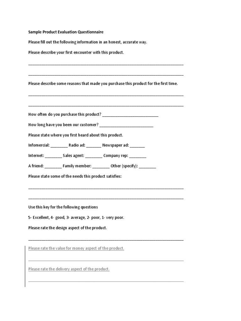 Sample Product Evaluation Questionnaire PDF | PDF | Business | Marketing