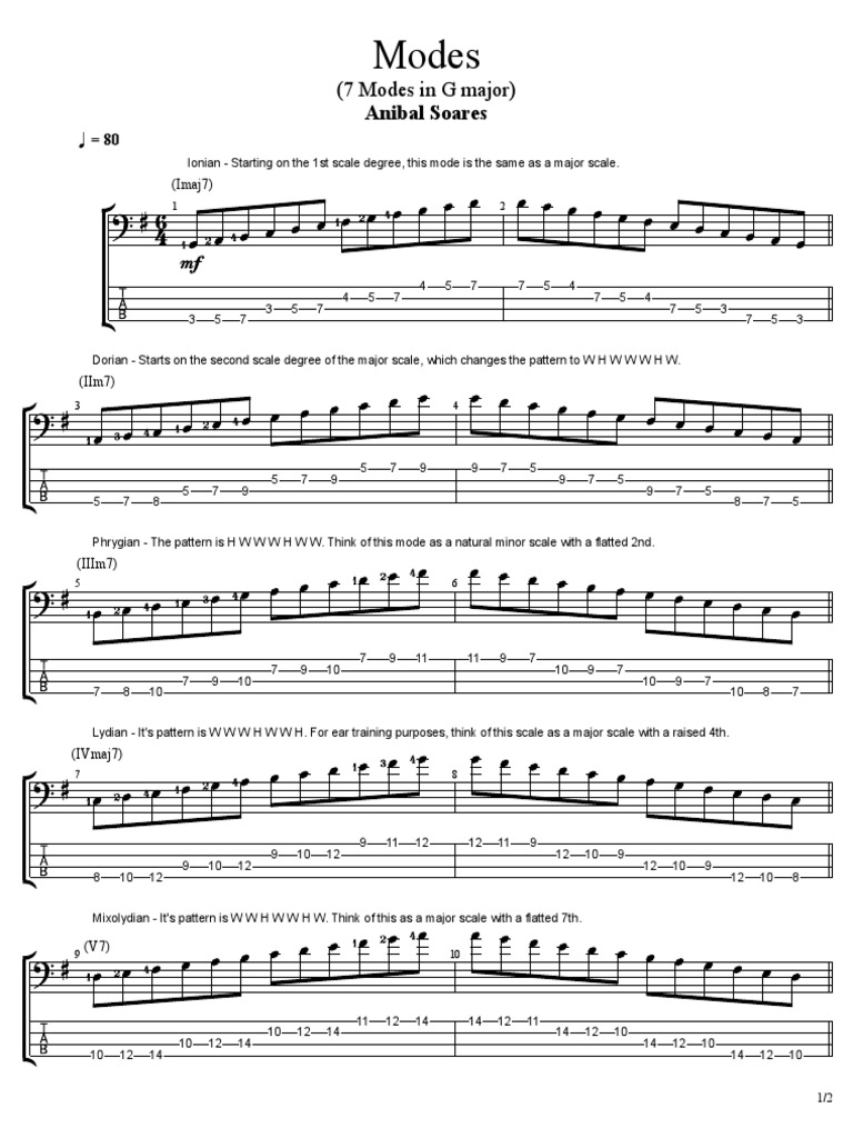 Guitar Modes in G Major | PDF | Mode (Music) | Musicology