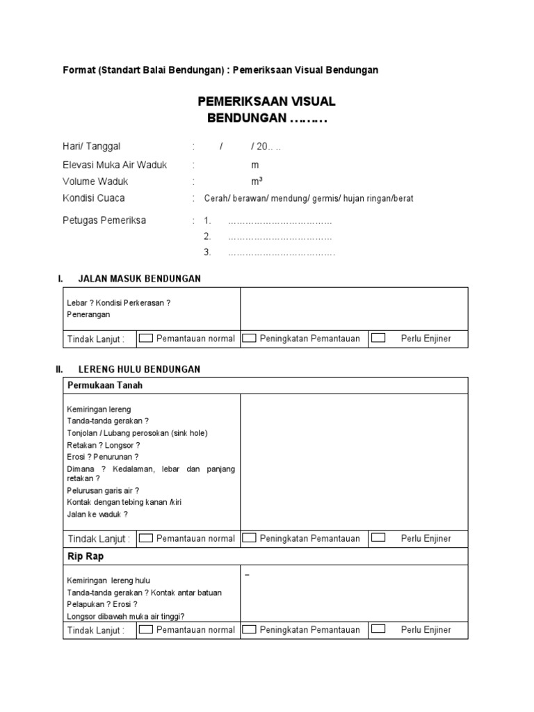 Format Inspeksi Standart Dari Balai Bendungan | PDF