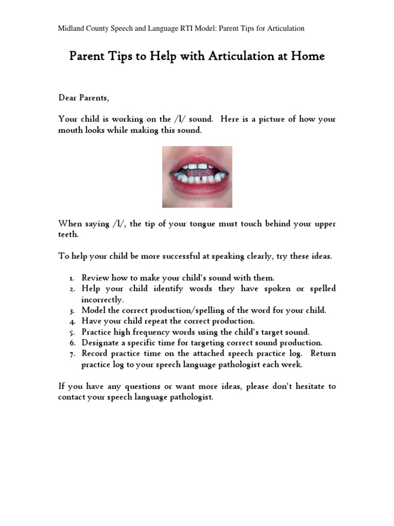Parent Guide for Articulation Strategies | PDF | Speech | Mouth
