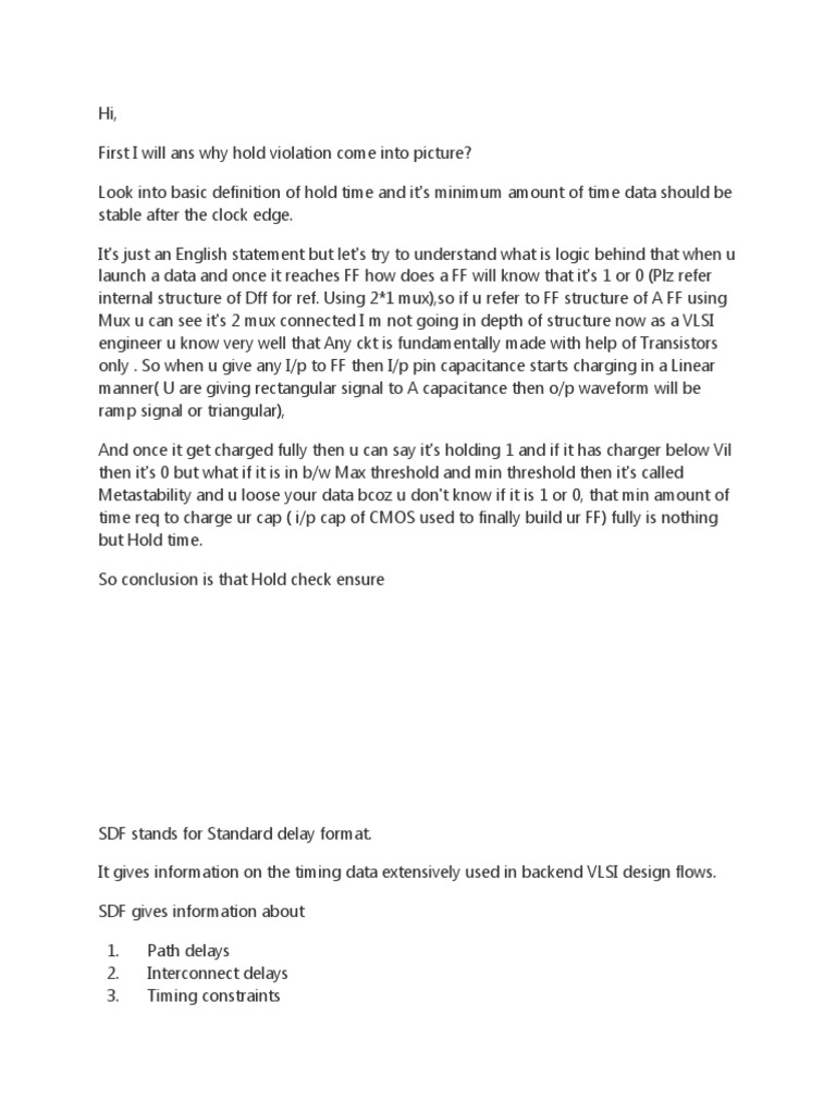 Hold and Setup Violation and SDF | PDF | Library (Computing ...