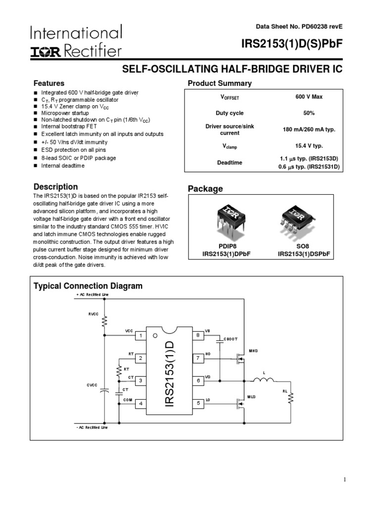 Infineon IRS2153D DataSheet v01 - 00 EN PDF | PDF | Rectifier | Field Effect Transistor