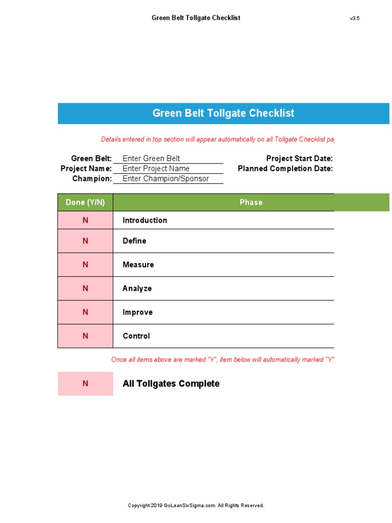 Green-Belt-Tollgate-Checklist v3.5 GoLeanSixSigma - Com | PDF ...