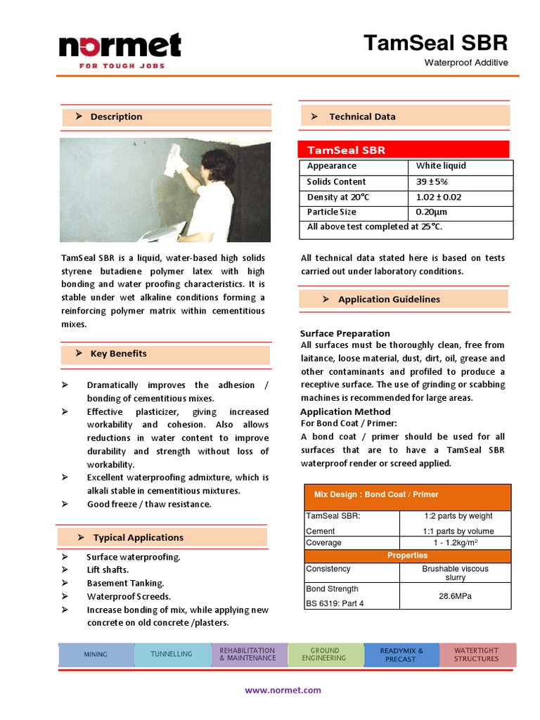 Tamseal SBR - V3in - July 2018 - Tds | PDF | Concrete | Building Technology