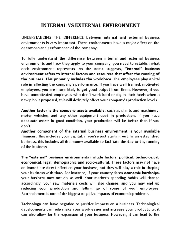 Internal VS External Environment | PDF | Banks | Business