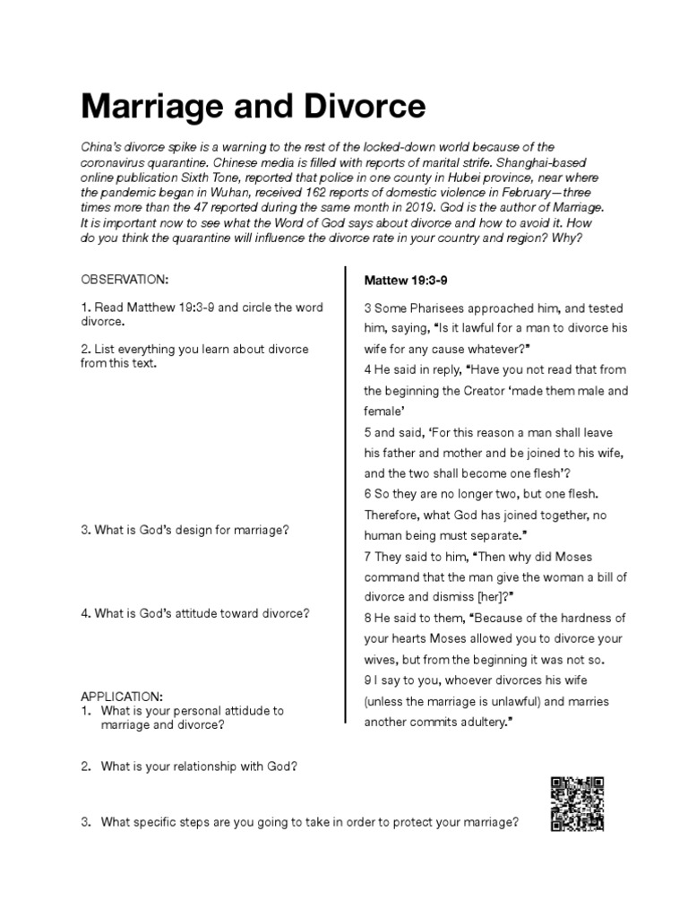Bible Study Lesson About Divorce (English) | PDF | Divorce | Wife